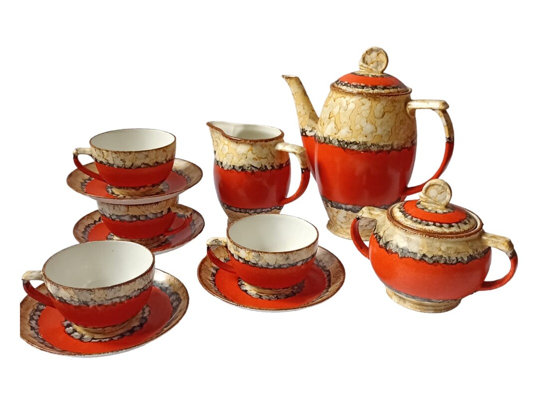 Art Deco Ceramic Set for Tea/coffee Orange Uranium Pottery Germany ...