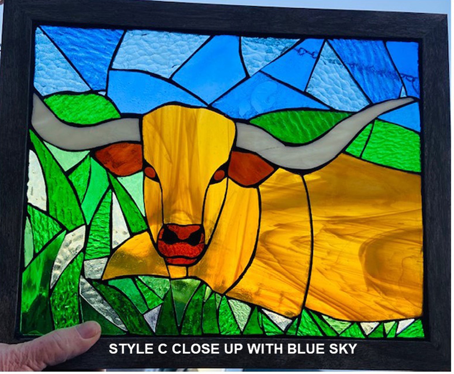 Mosaic Stained Glass Longhorn in a Field of Bluebonnets | Etsy