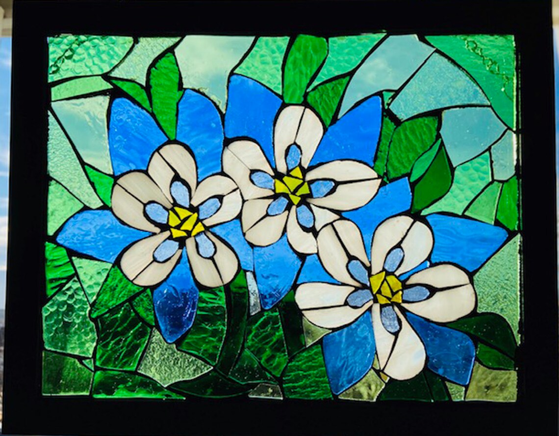 Stained Glass Mosaic Columbines Window Suncatcher - Etsy
