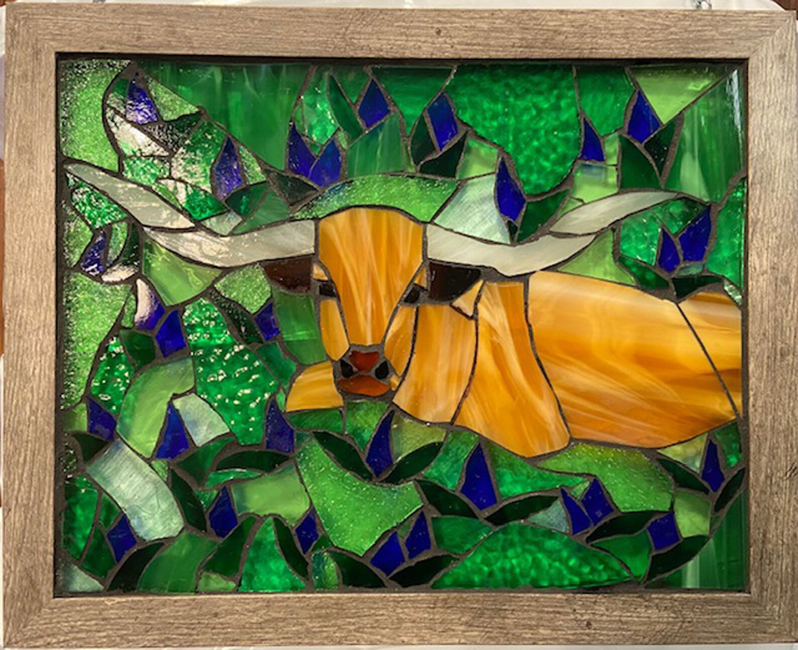 Mosaic Stained Glass Longhorn in a Field of Bluebonnets | Etsy
