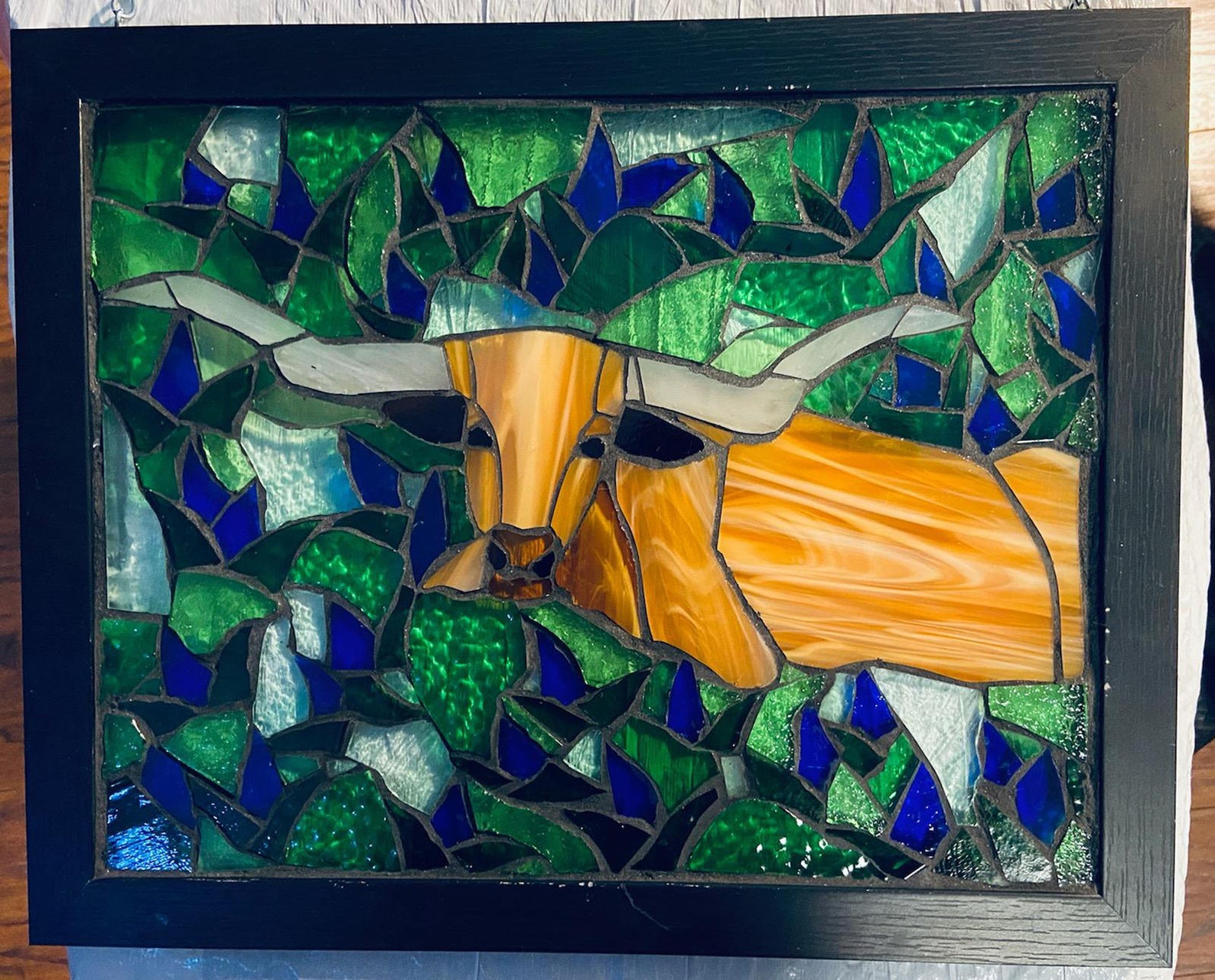 Mosaic Stained Glass Longhorn in a Field of Bluebonnets | Etsy