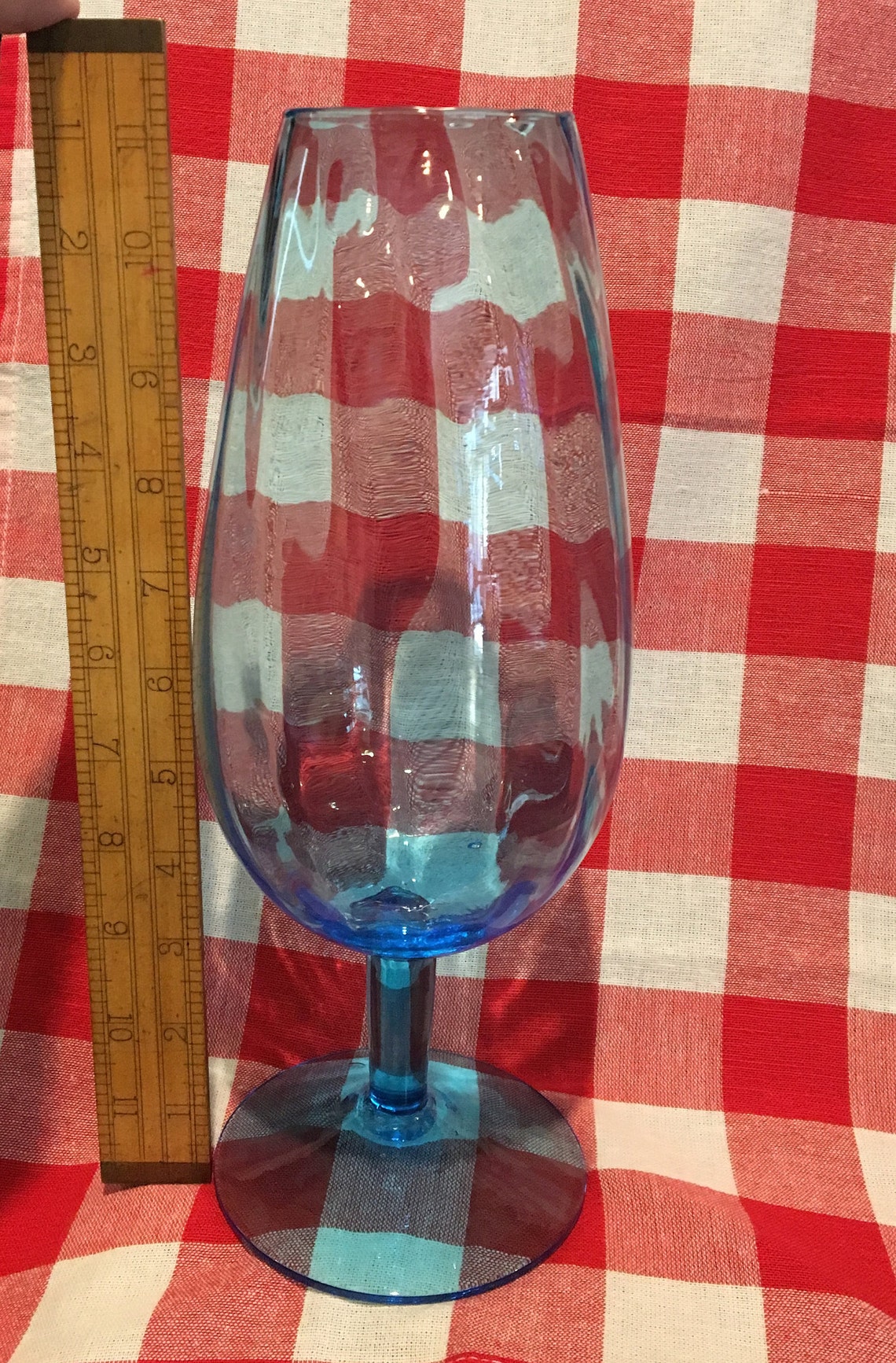 Tall Blue Glass Vase Vintage It Could Be A Wine Glass Etsy