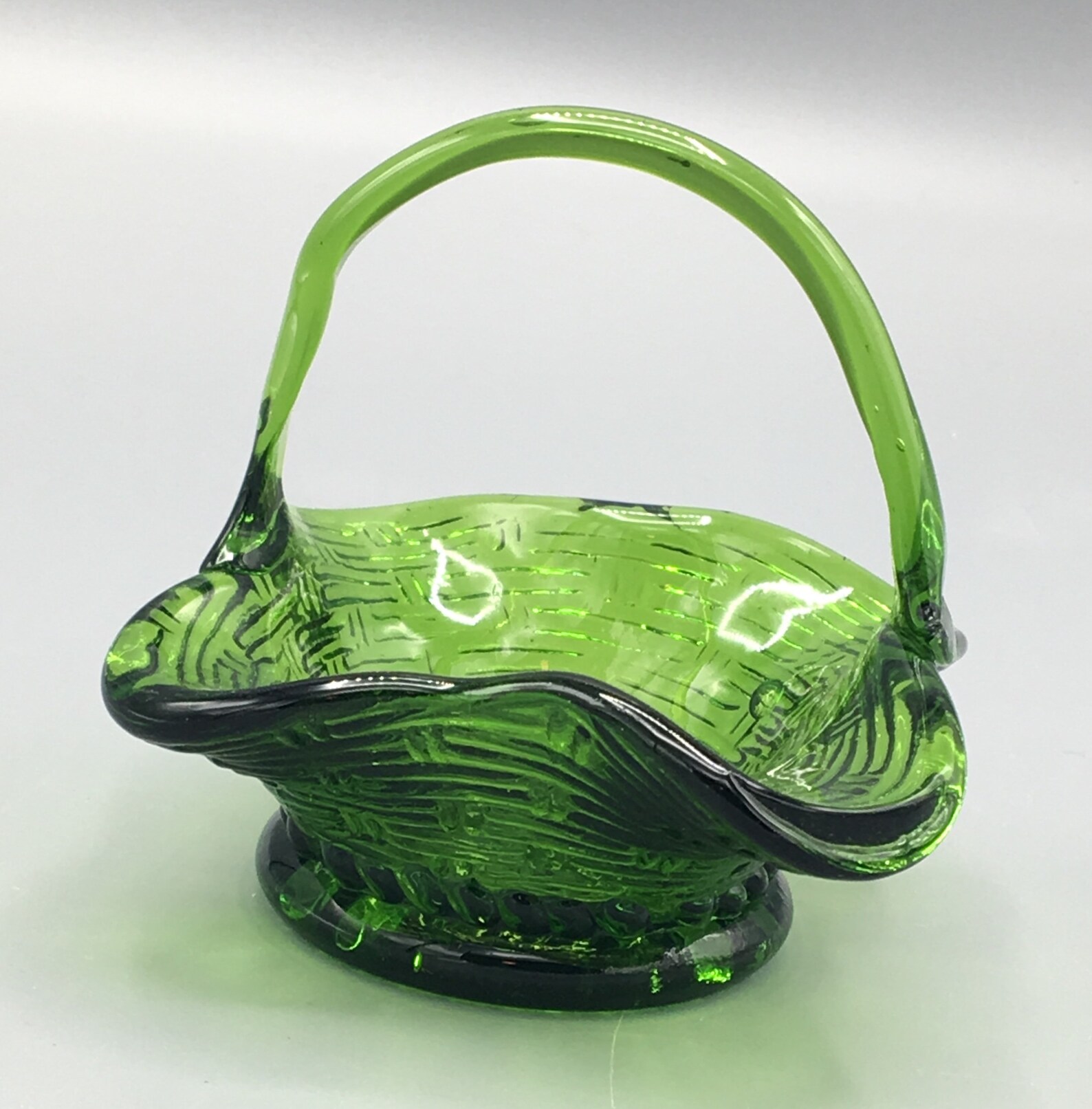 Vintage Green Pressed Glass Basket Small And Pretty 3 Etsy