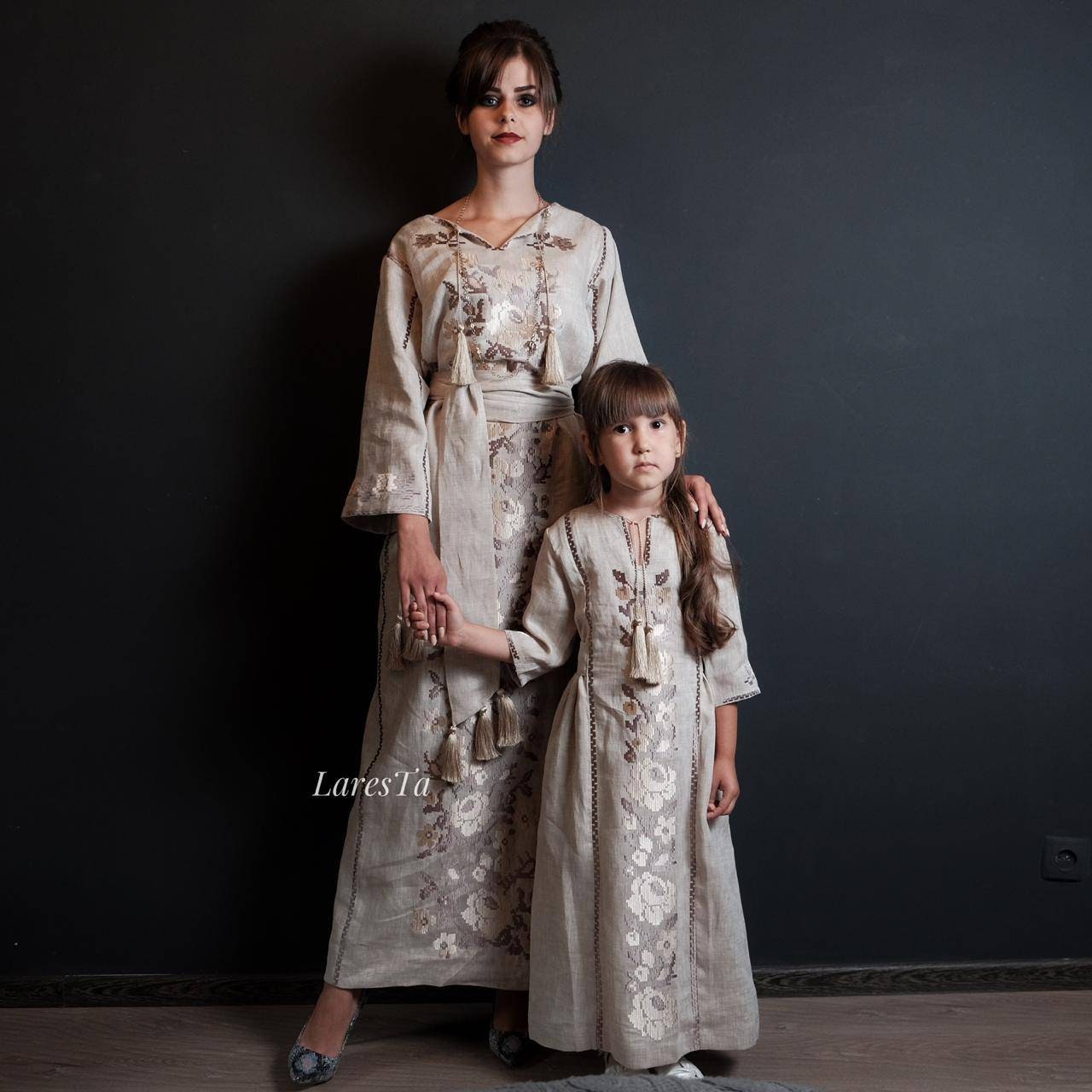 Earth Colors Natural Linen Embroidered Dresses for Mother and - Etsy