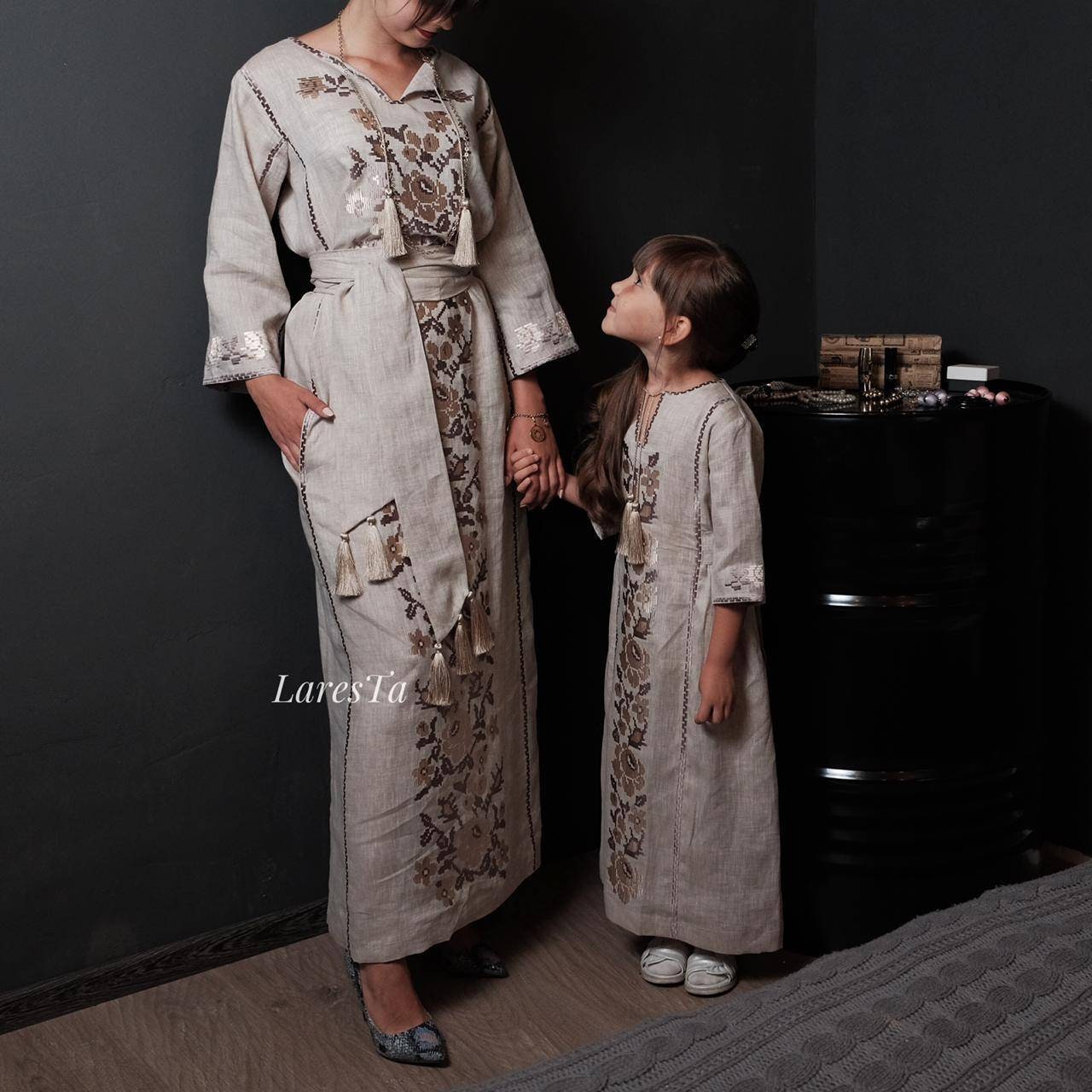 Earth Colors Natural Linen Embroidered Dresses for Mother and - Etsy