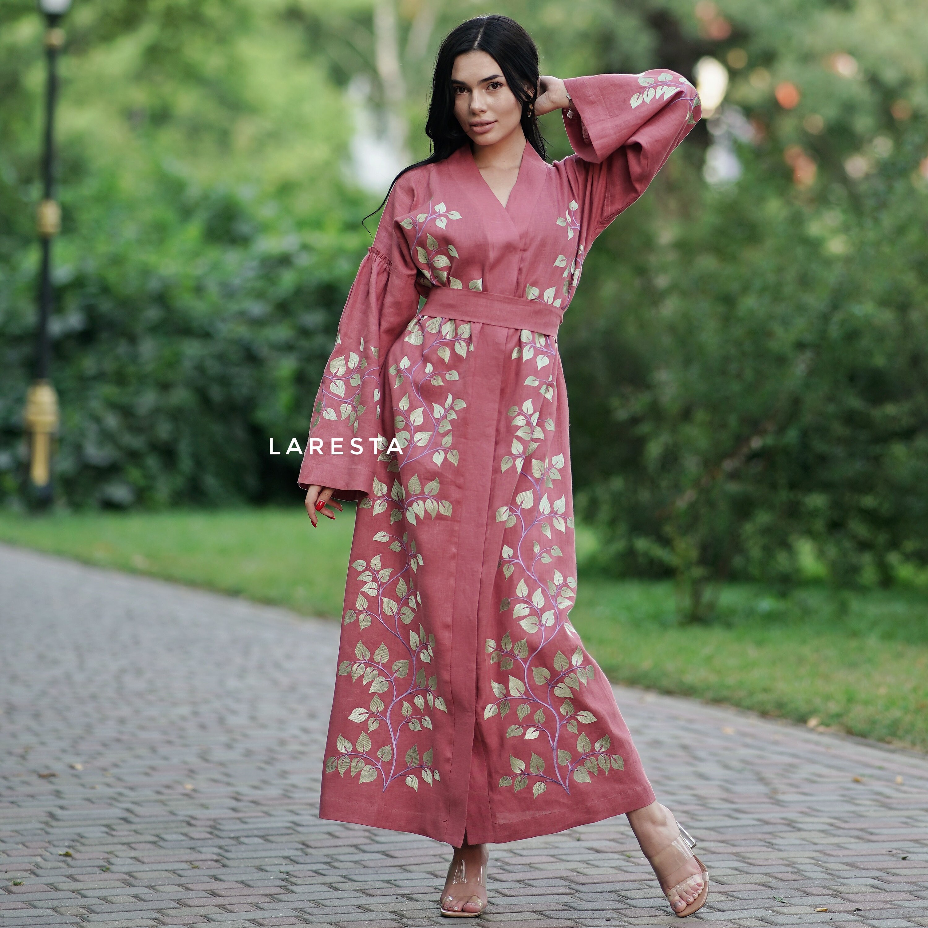 Ukrainian Leafs Embroidery Vyshyvanka Dress Twisted With Tokyos Kimono ...