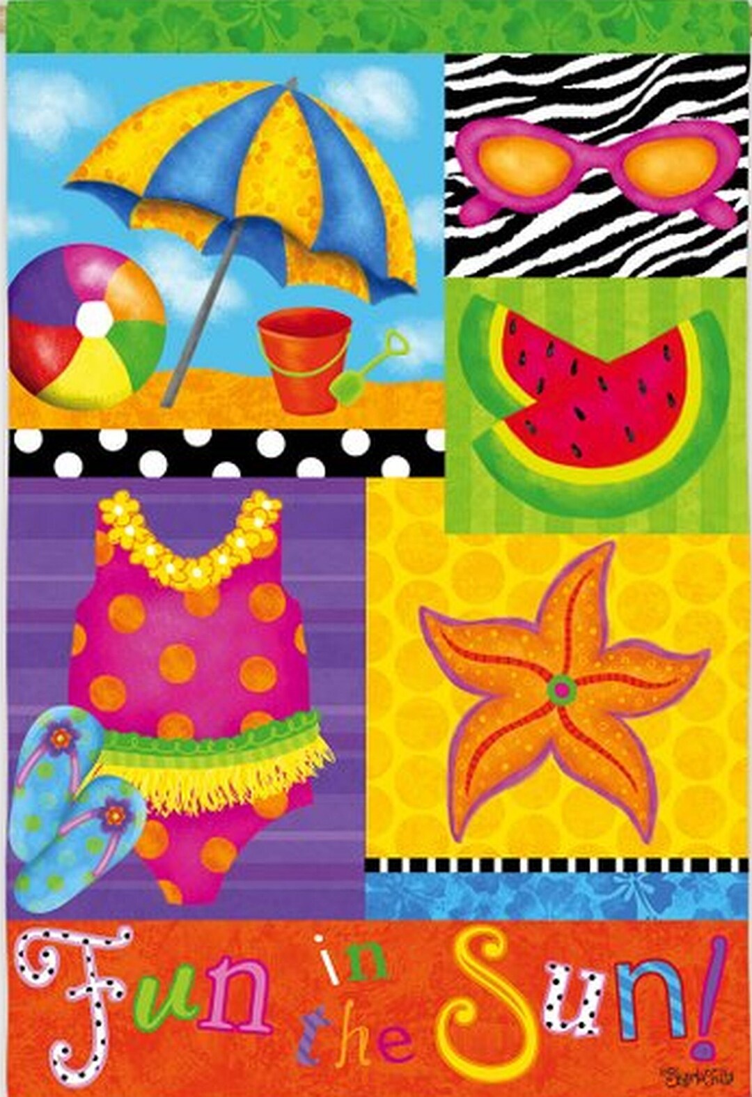 SUMMER Bright Pool Beach Tropical Mini Flag - 'fun in the Sun" - Double ...