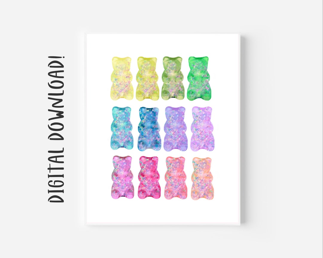 Gummy Bear Rainbow Glitter Wall Decor, Printable Wall Art, Instant ...