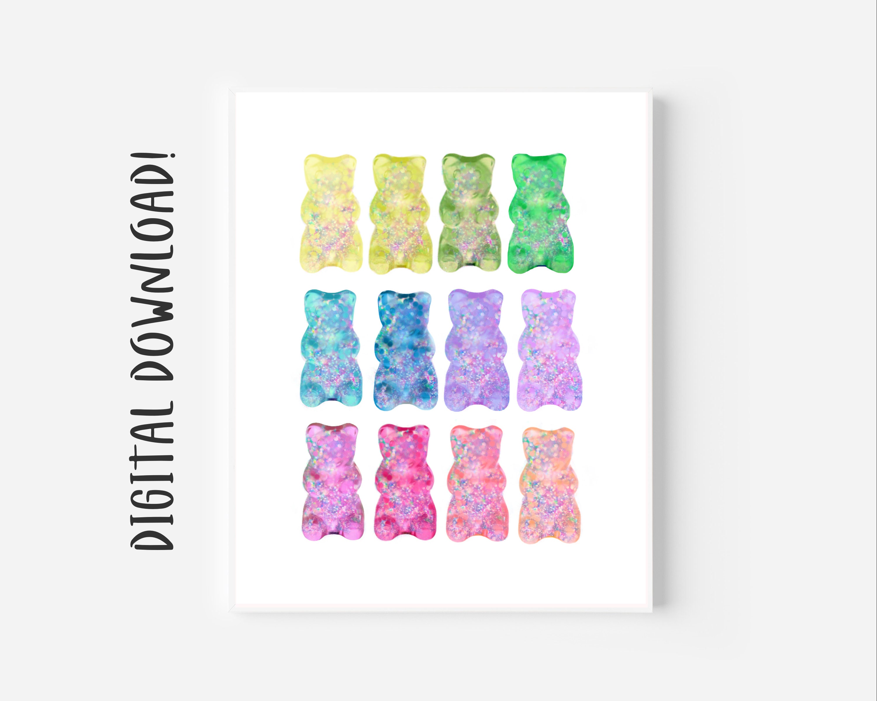 Gummy Bear Rainbow Glitter Wall Decor, Printable Wall Art, Instant ...