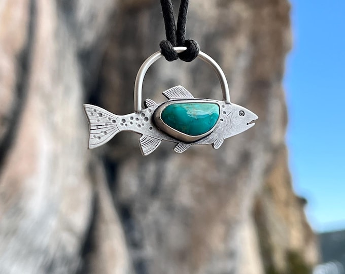 Turquoise Trout Pendant Necklace / Handmade Sterling Silver / Fly ...
