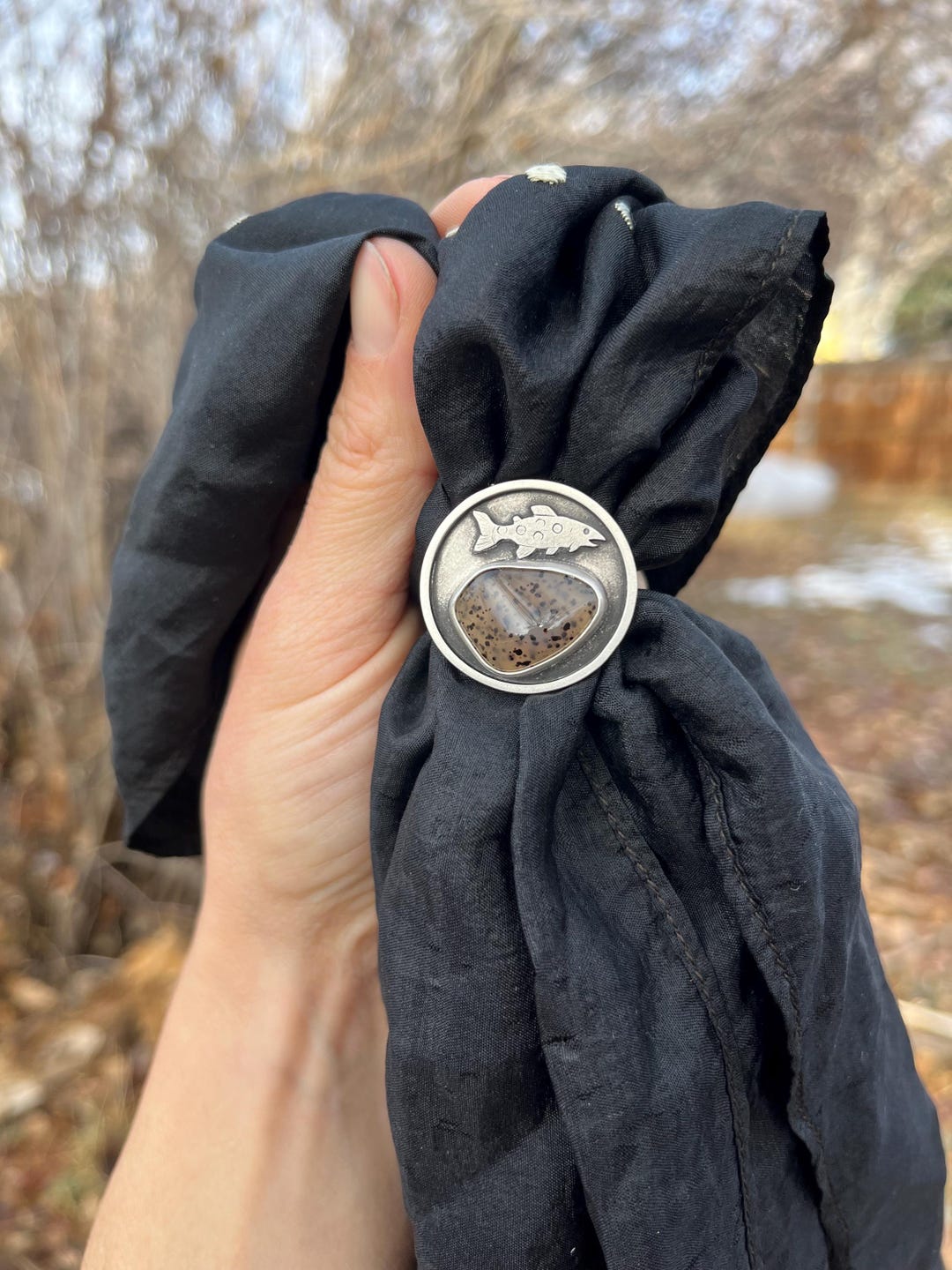 Trout Bolo Slide With Sweetwater Agate and Sterling Silver / Handmade ...