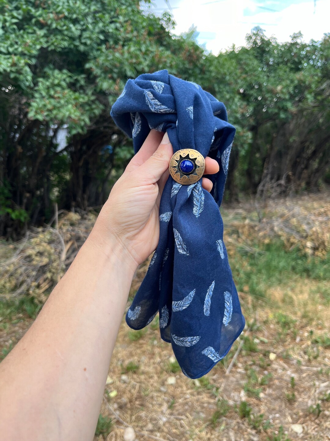 Lapis Lazuli Bandana Slide With Blue Scarf / Brass Concho Cinch ...