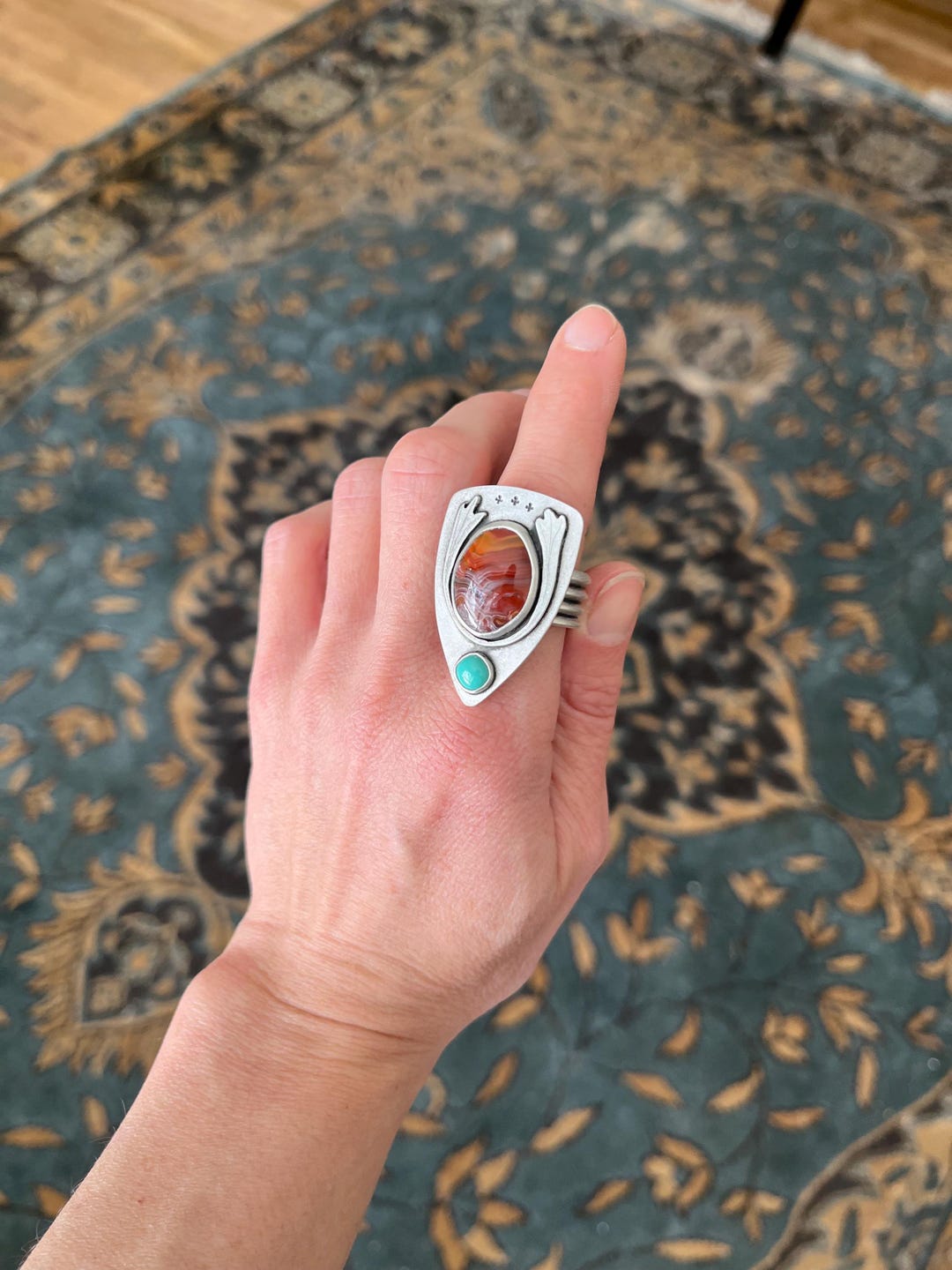 Sagebrush Bandana Slide or Statement Ring Size 11 / Crazy Lace Agate ...