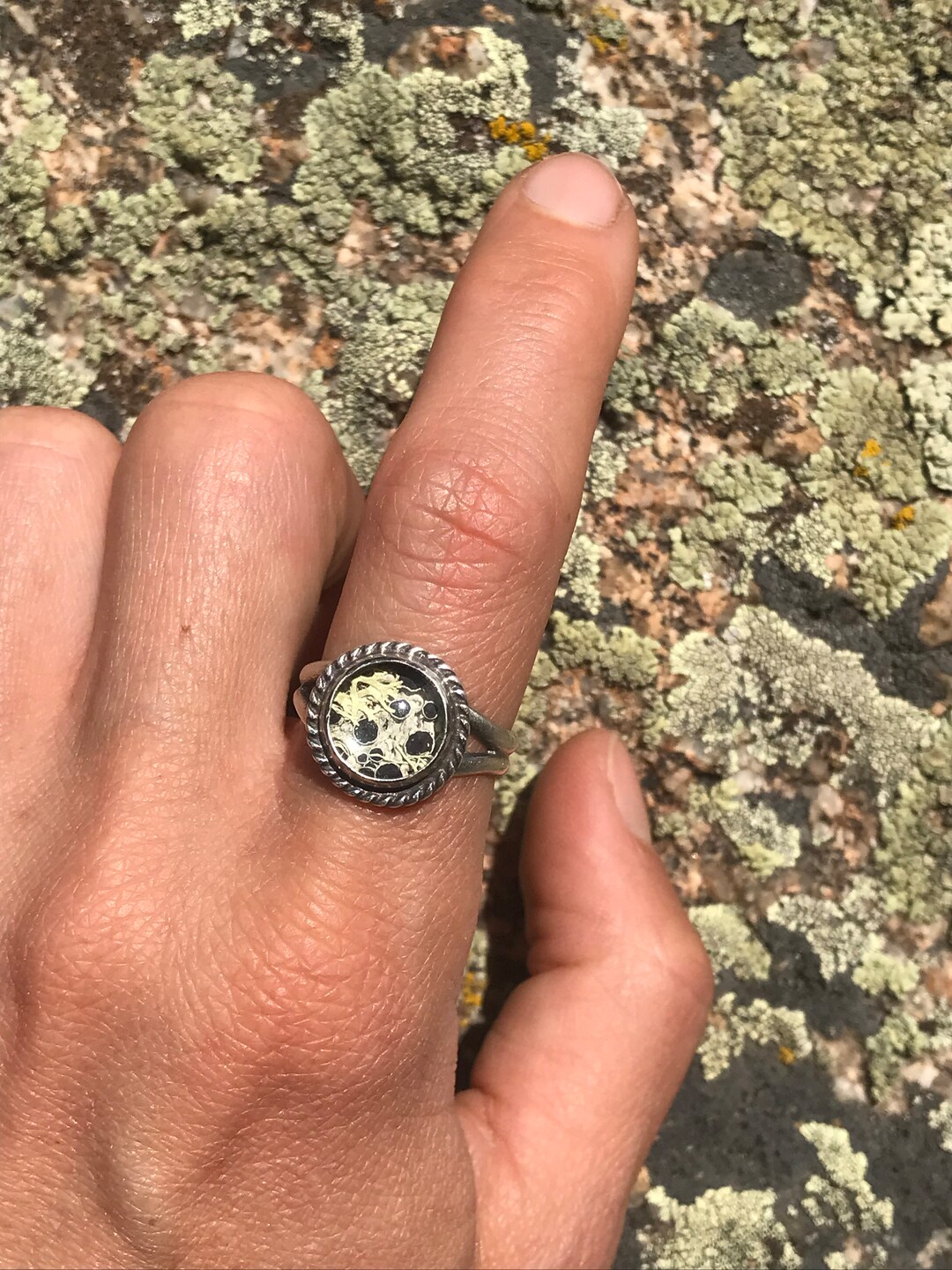 Lichen and Sterling Silver Ring Size 7.75 / Nature Lover Gift / Forest ...
