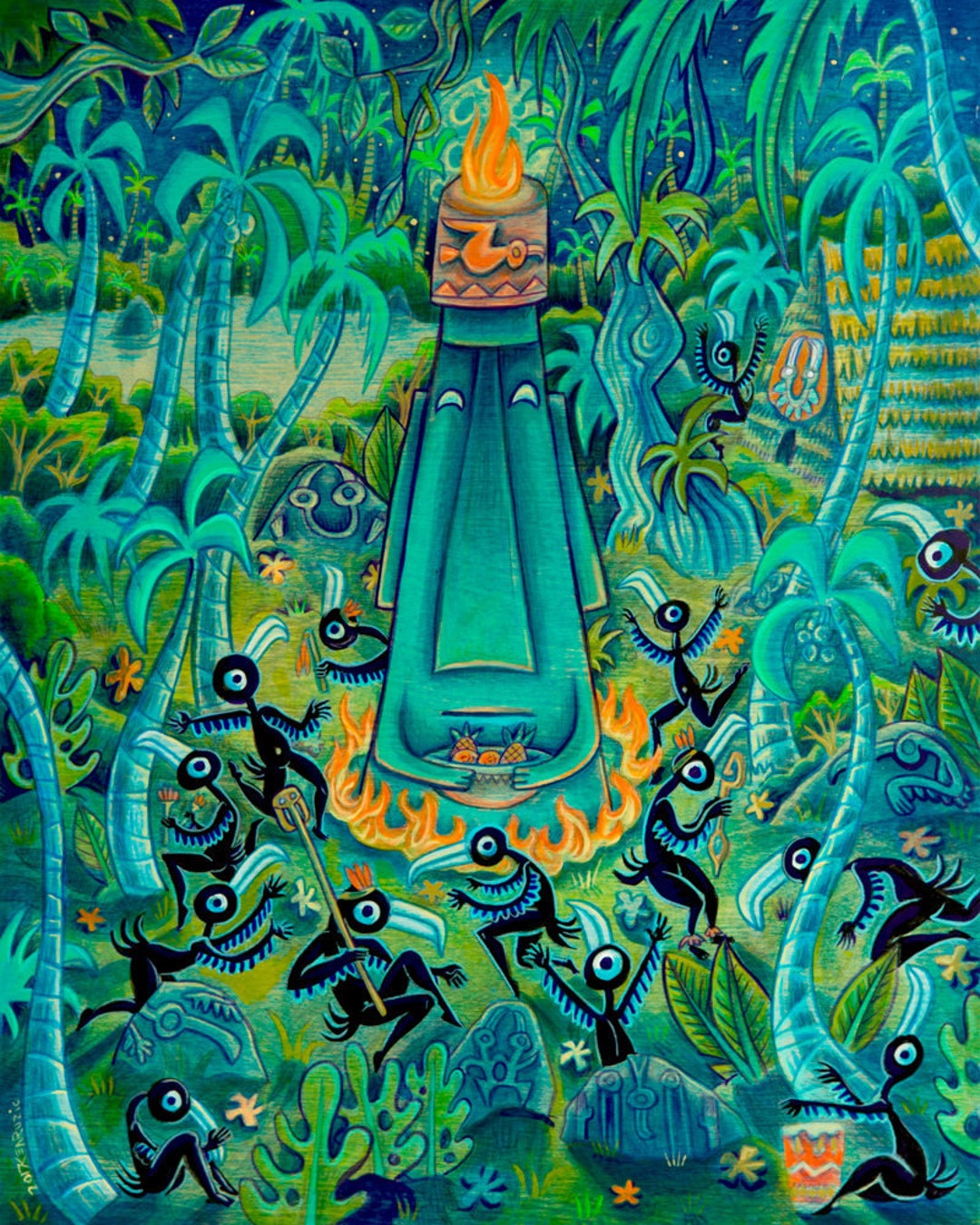 Adoration of the Moai. Limited Edition Fine Art Tiki Print - Etsy