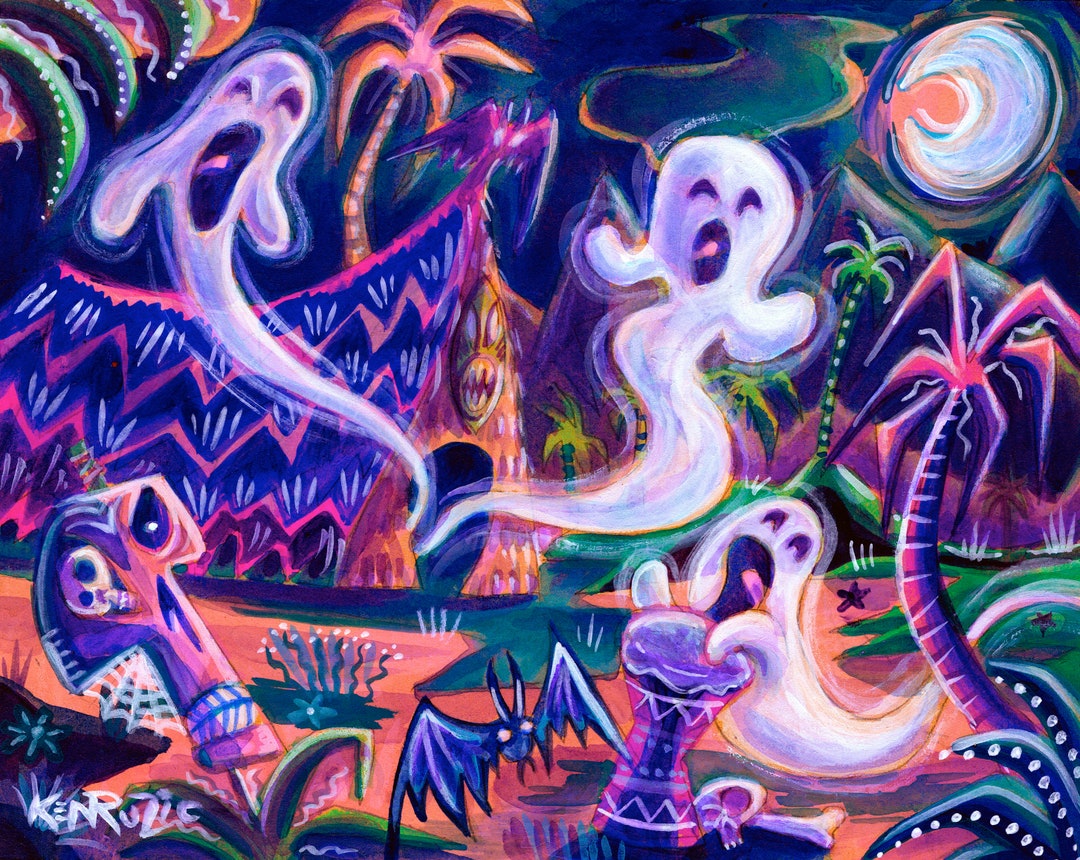 The Haunted Hut 8 X 10 Original Tiki Painting With Some Halloween ...