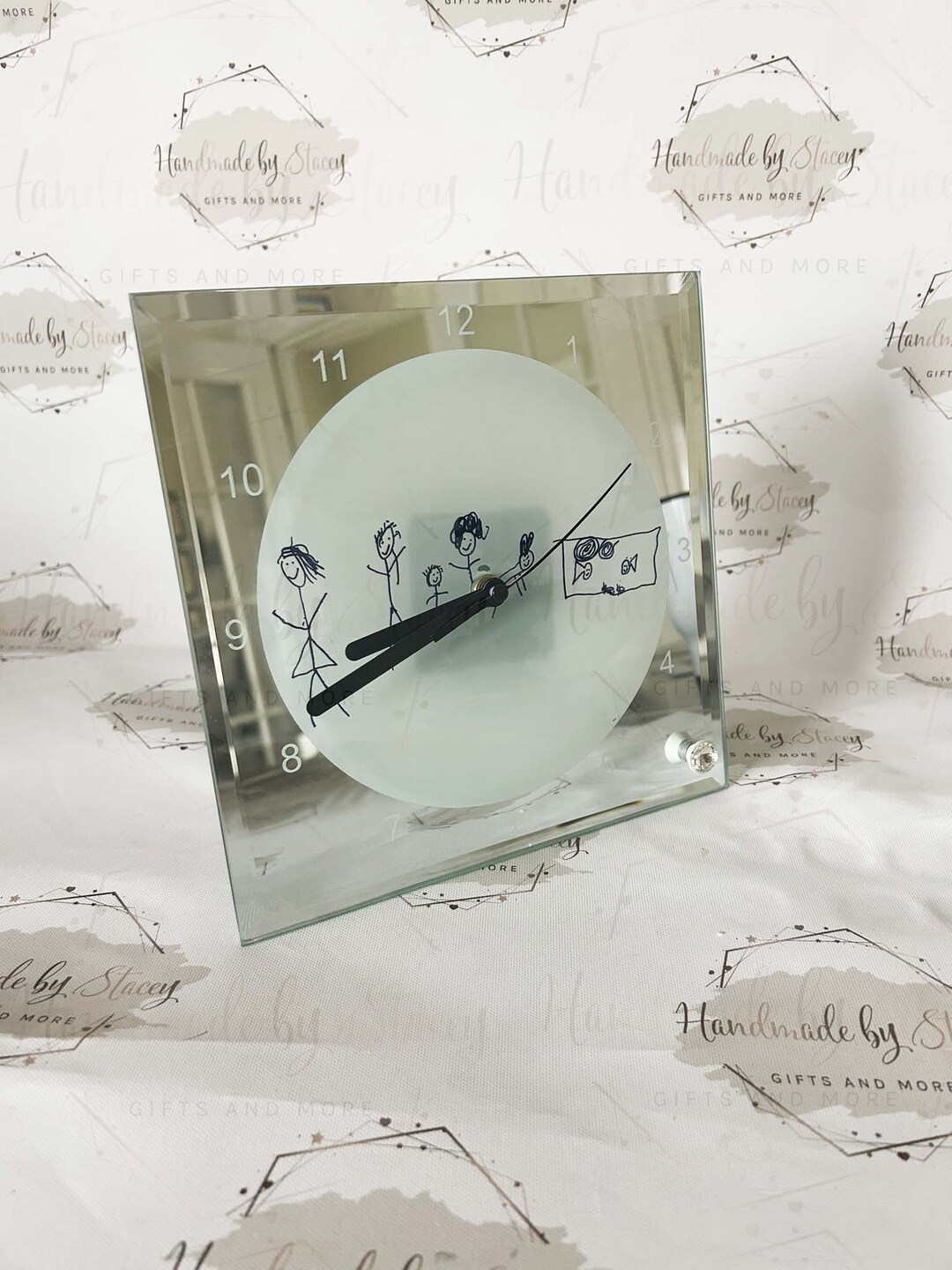 Personalised Glass Clock|childs Artwork Drawing Working Mechanical ...