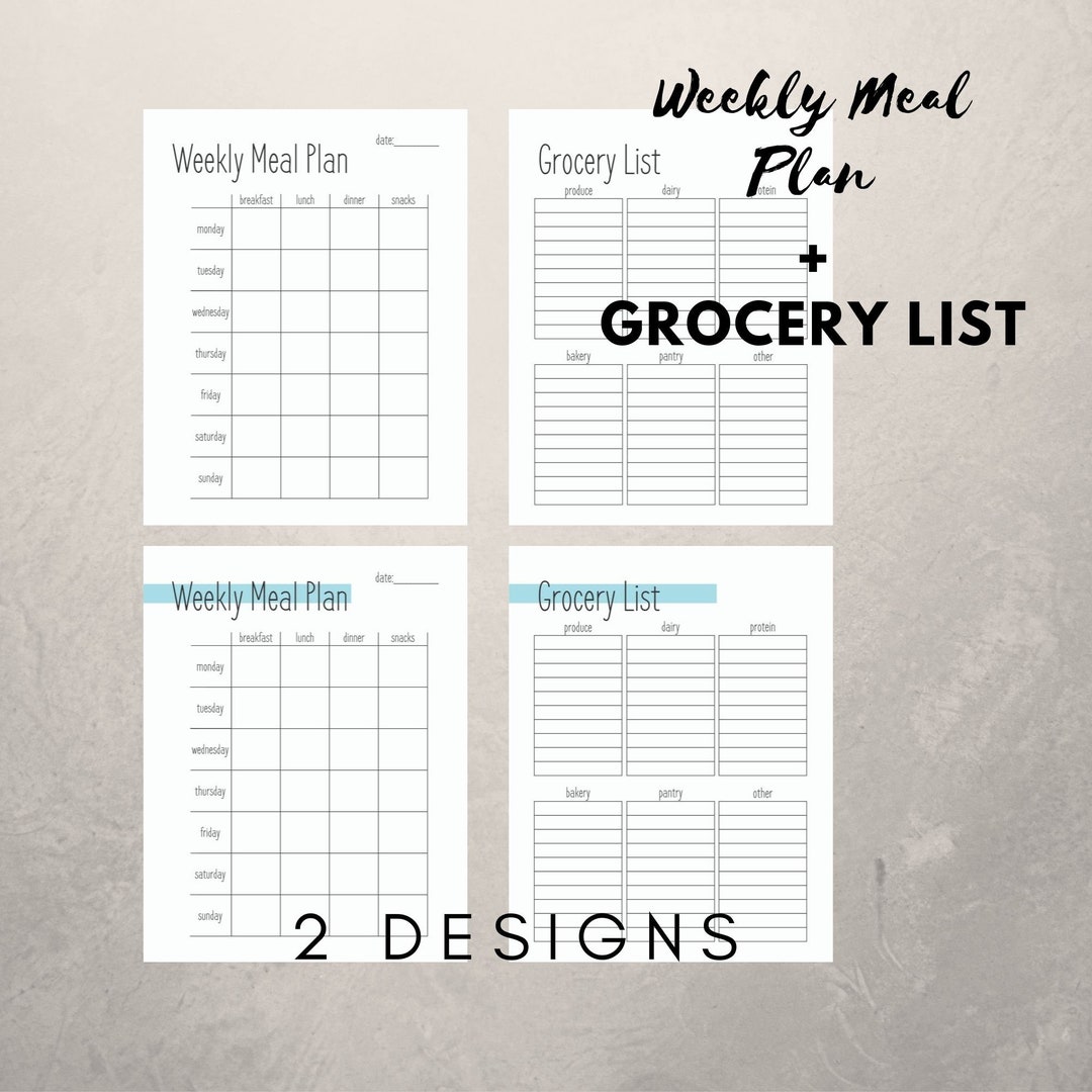WEEKLY MEAL PLAN, Grocery List, Planning Tool, Clean Eating,2 Designs ...