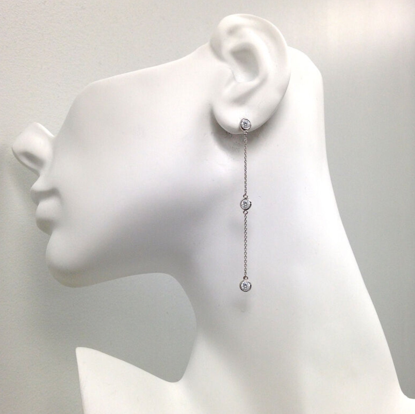 Diamond by the Yard Drop Stud Earrings in White Yellow 14k | Etsy