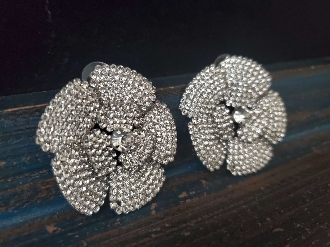 Large Crystal Flower Earrings, Large Rhinestone Flower Earrings, Cute ...