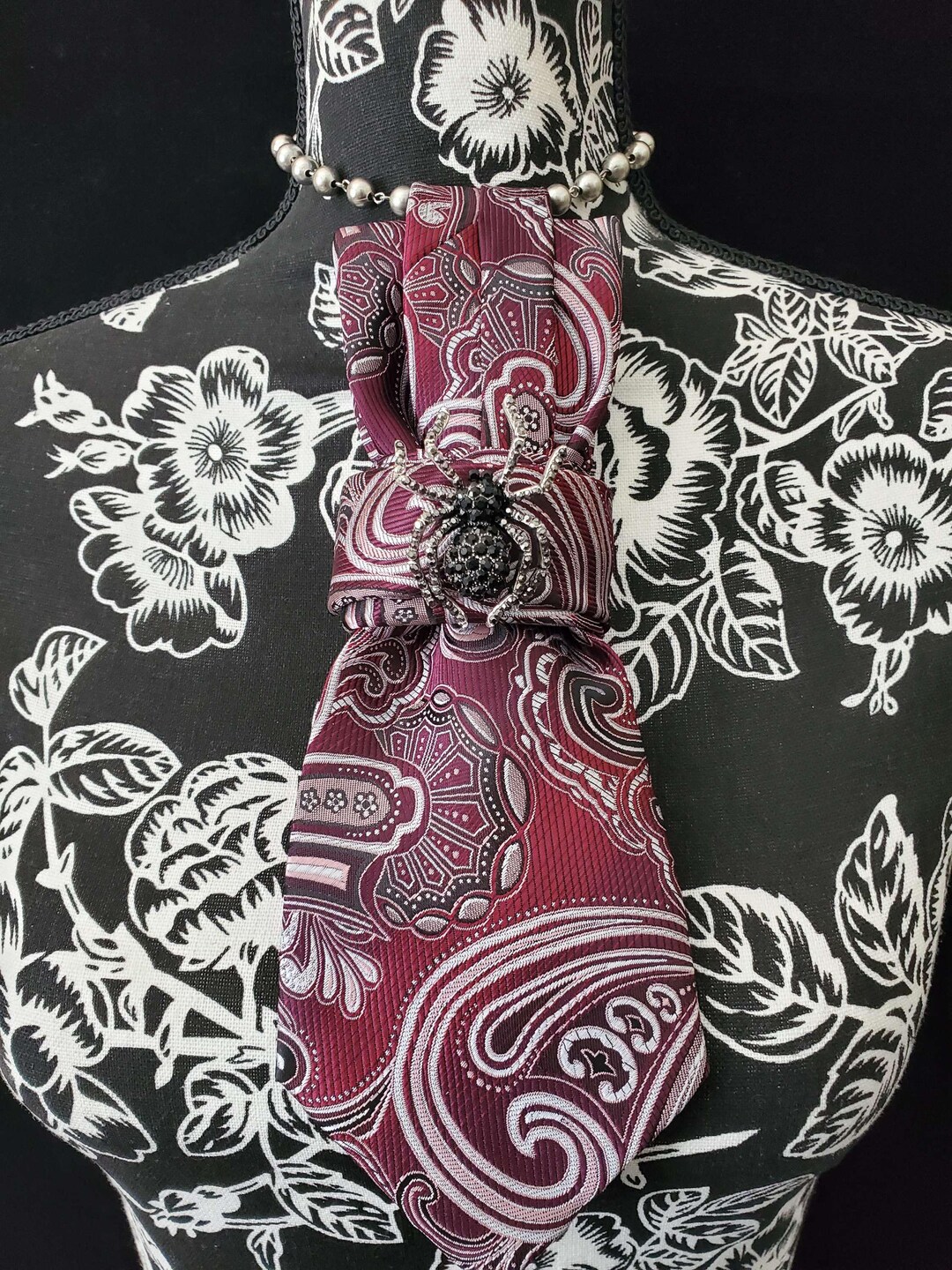 Simply Elegant Burgundy Paisley Women's Necktie Necklace - Handcrafted Jewelry - Brooch Necktie ...