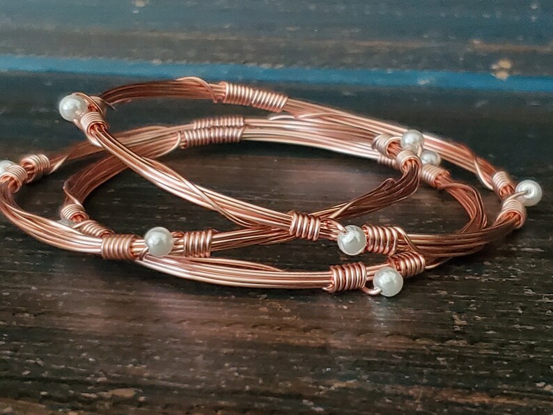 Wire Wrapped Bangles Rose Gold Bangle Stackers Set of 3 - Etsy