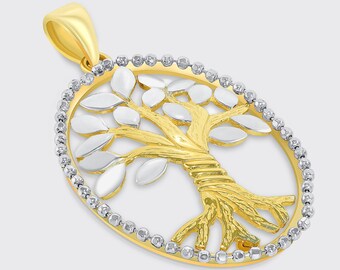 14K Gold Two-tone Tree of Life Oval Pendant - Etsy
