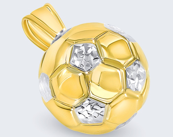 14k Yellow Gold Two-tone 3D Soccer Ball Charm Futbol Sports Pendant ...