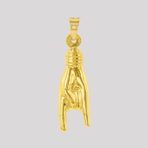 Polished 14K Yellow Gold Hand Charm Mano Cornuto Good Luck Sign Pendant ...