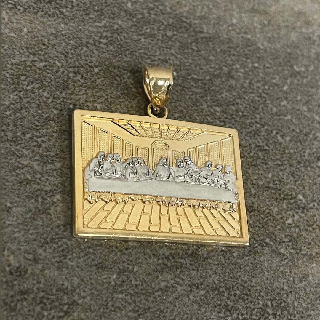 Solid 14k Yellow Gold Rectangle Last Supper Two-tone Medallion - Etsy