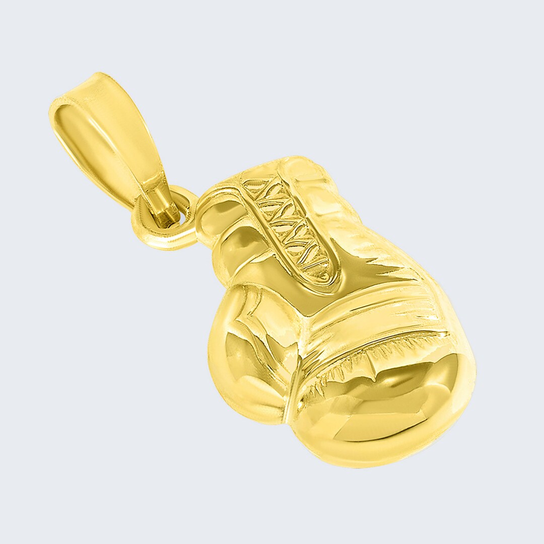High Polish 14k Yellow Gold 3D Boxing Glove Charm Sports Pendant With or Without Rolo Cable ...