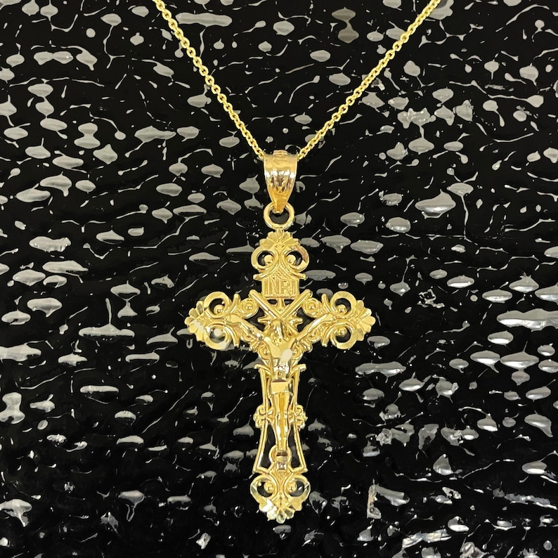 Solid 14k Yellow Gold Traditional INRI Cross Charm Roman - Etsy
