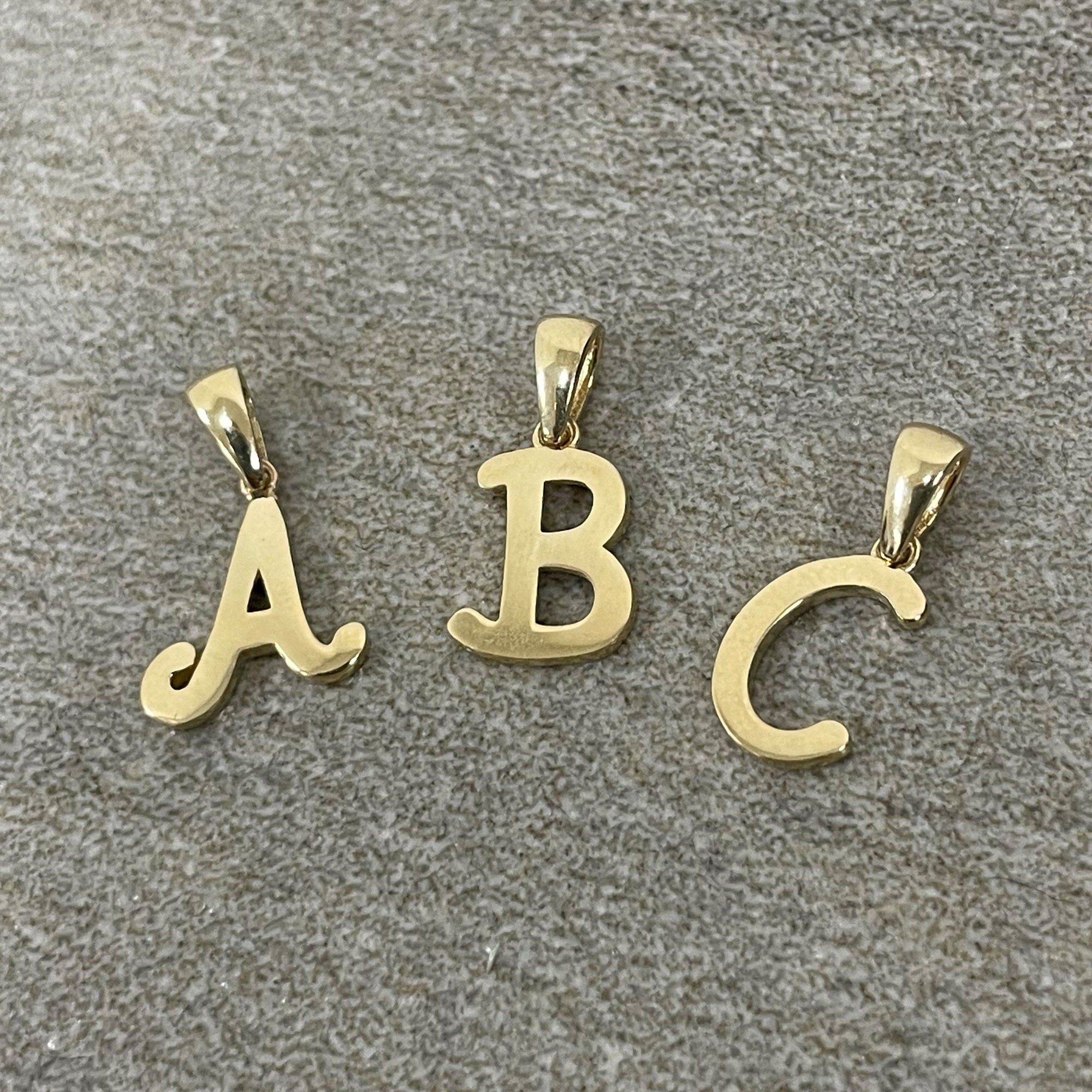 Solid 14k Yellow Gold Mini Script Initial Charm Cursive Letter Pendant ...