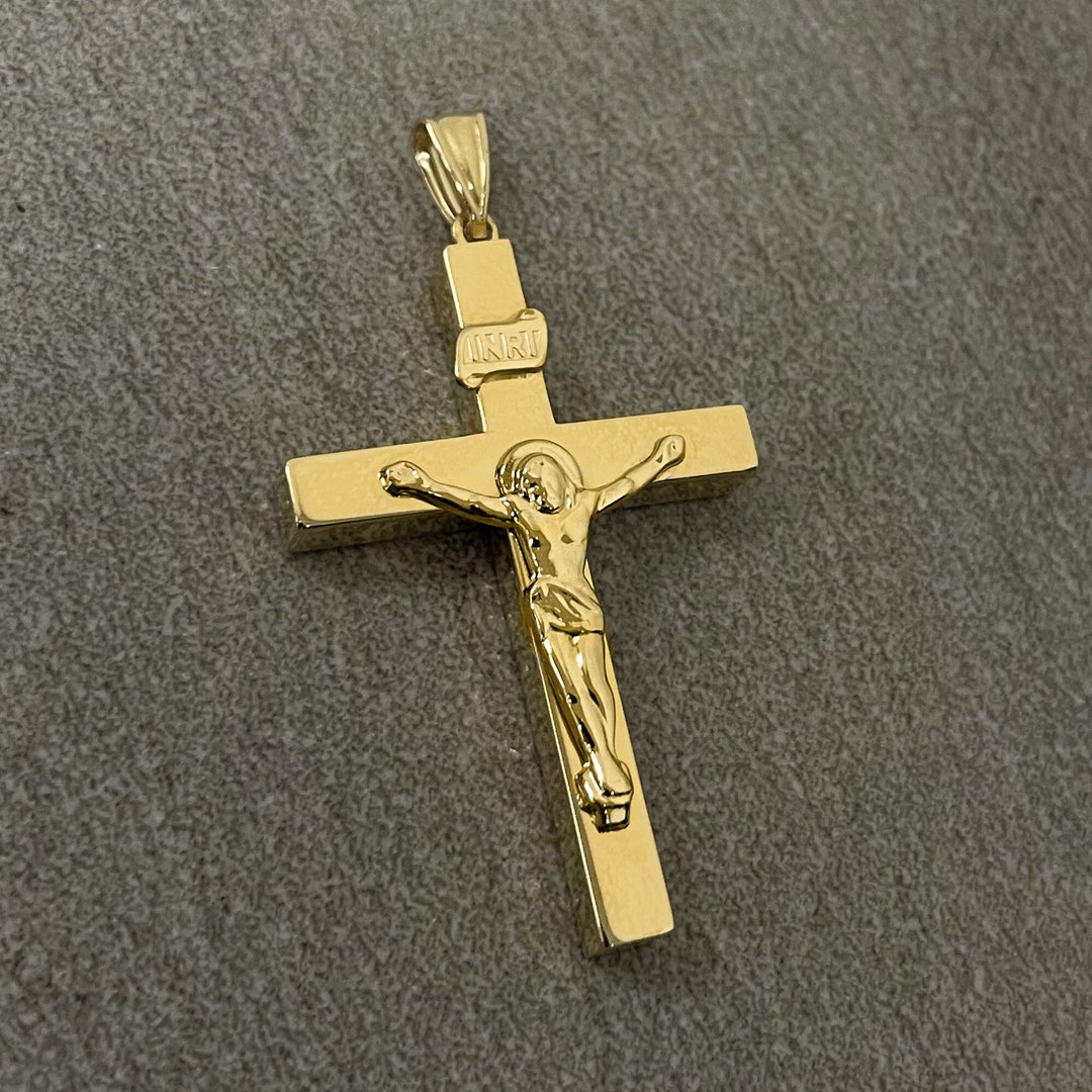 14k Gold Classic Personalized Religious Cross Tubular INRI Crucifix ...