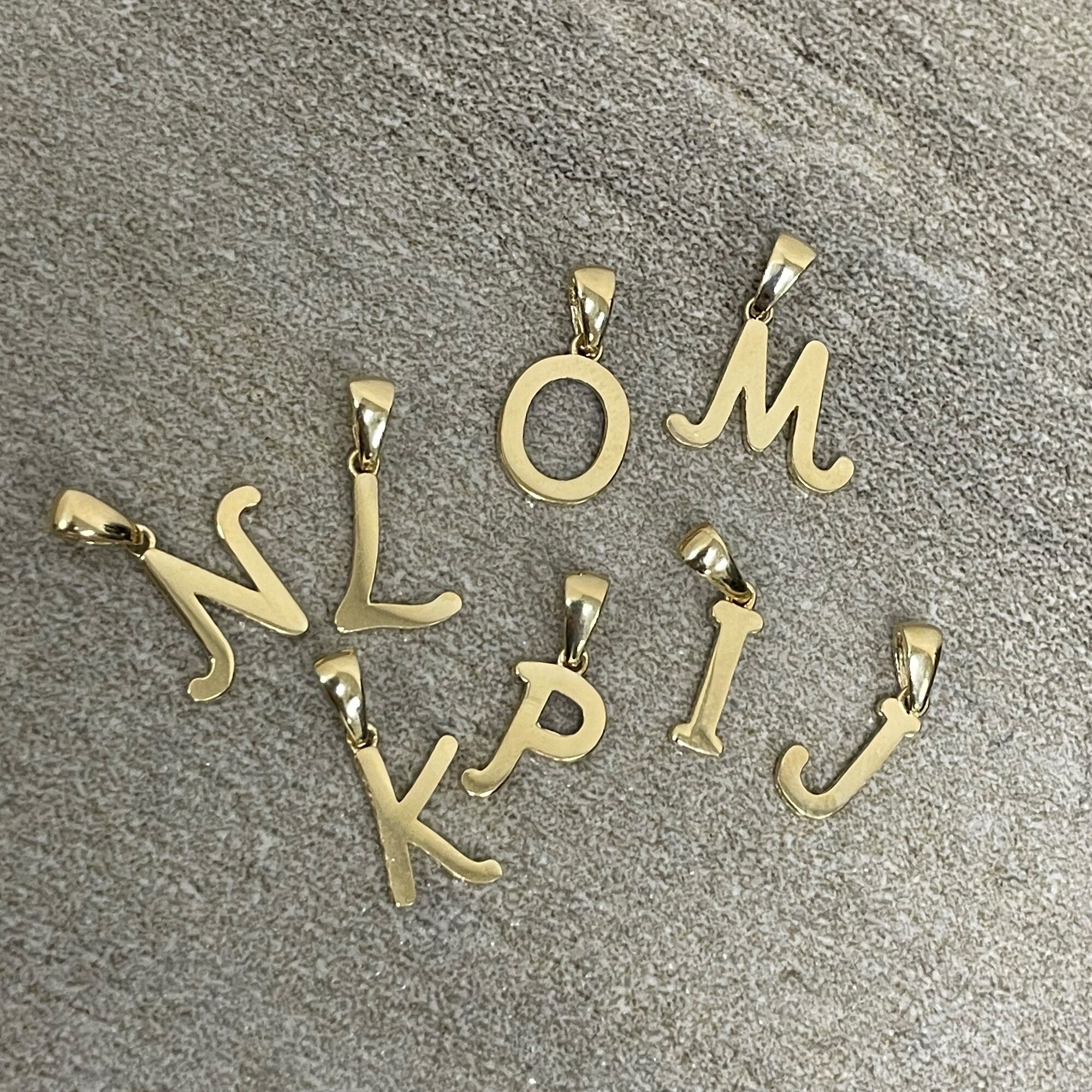 Solid 14k Yellow Gold Mini Script Initial Charm Cursive Letter Pendant ...