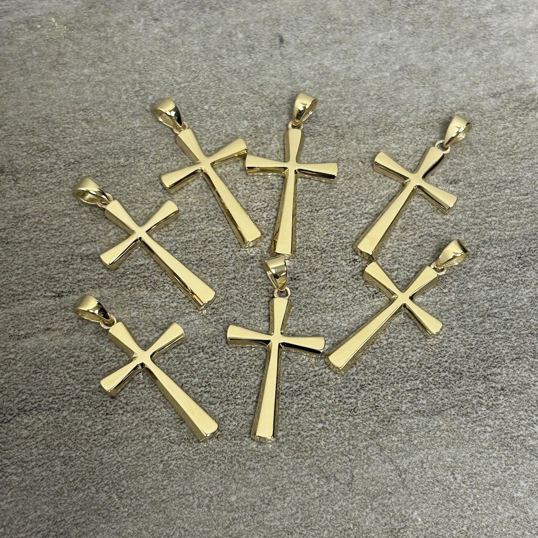 Solid 14k Yellow Gold Flared Religious Cross Pendant Necklace - Solid ...