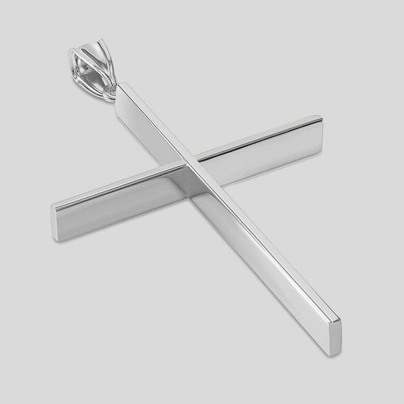 Polished 14k White Gold Large Plain Slender Cross Pendant With - Etsy
