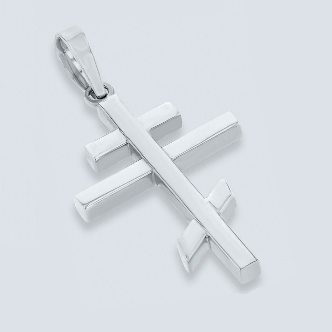 14k White Gold High Polished 3D Plain Russian Orthodox Cross Pendant ...