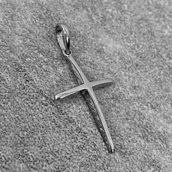 Solid 14k White Gold 2.5mm Thick Slender Plain Cross Charm Pendant Necklace 1.15 Inch Religious Cross With Bail Etsy