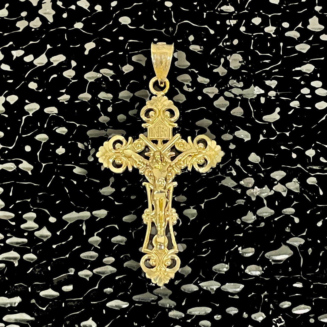 Solid 14k Yellow Gold Traditional INRI Cross Charm Roman Catholic Jesus ...