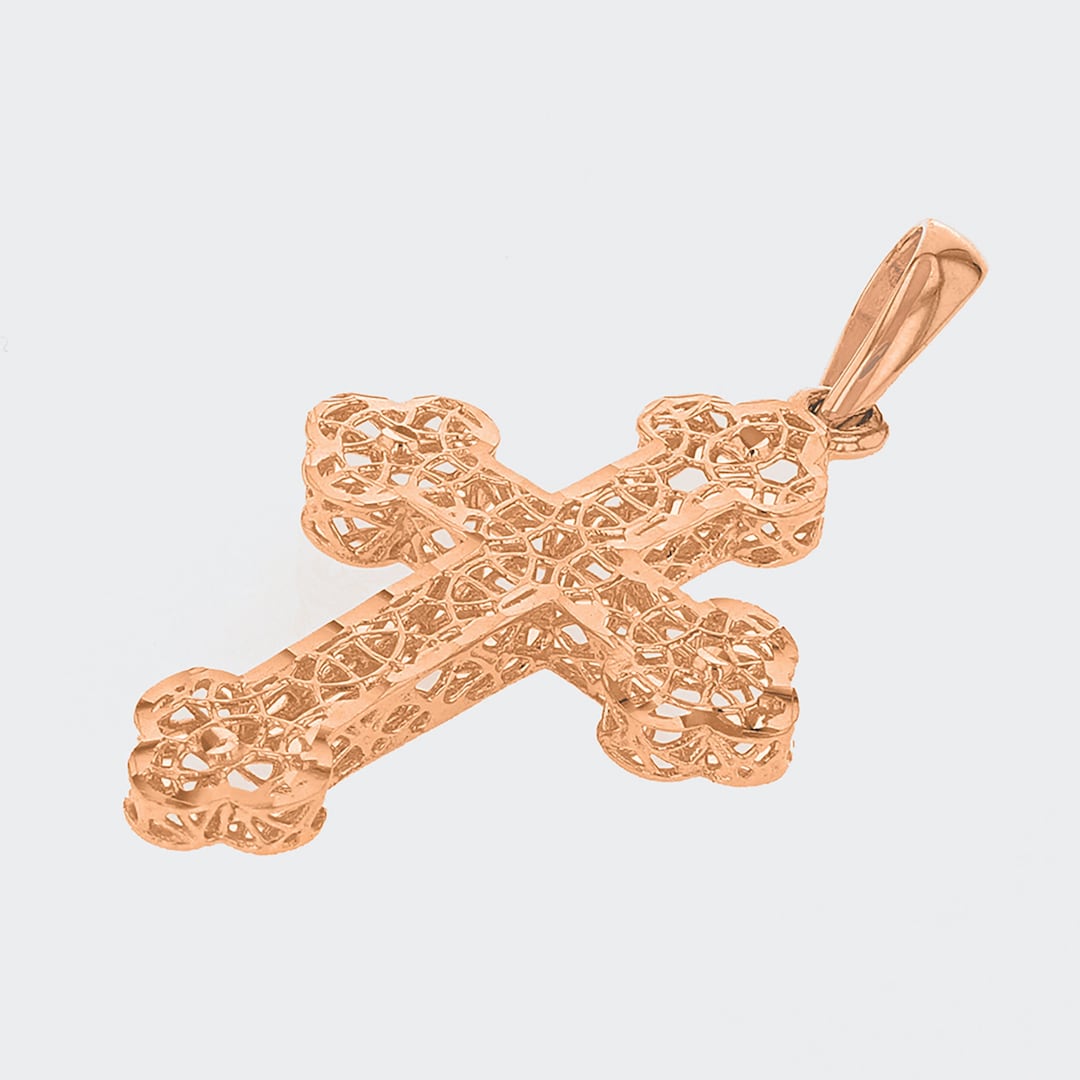 Handcrafted Textured 14K Rose Gold Eastern Orthodox Cross Charm Pendant ...