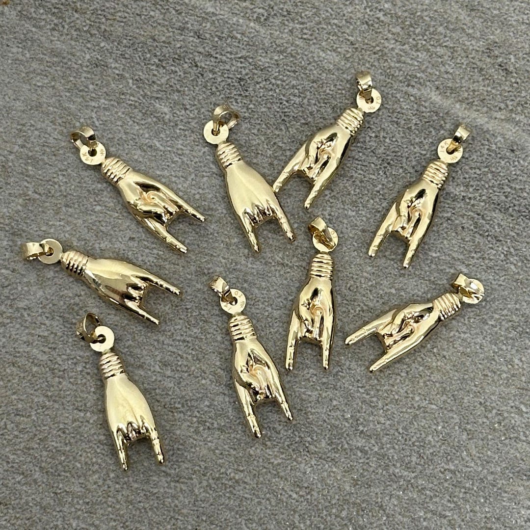 Polished 14K Yellow Gold Hand Charm Mano Cornuto Good Luck Sign Pendant ...