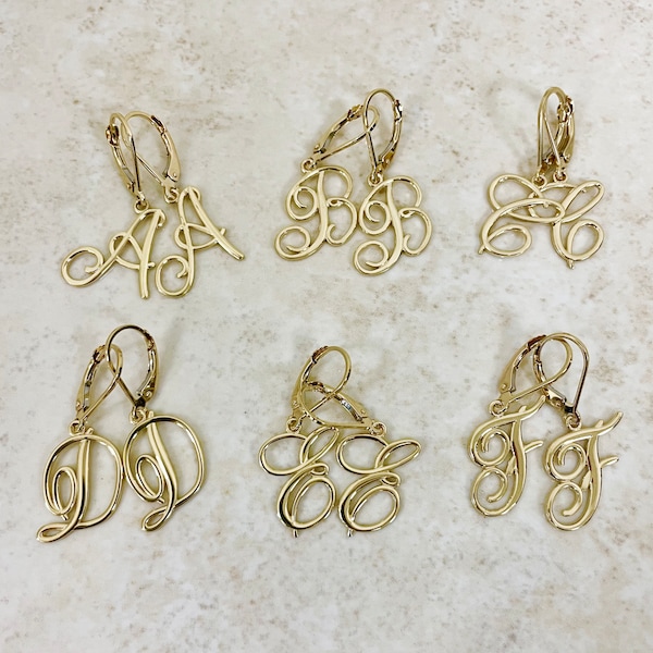 Gold Cursive Initial Earring - Etsy