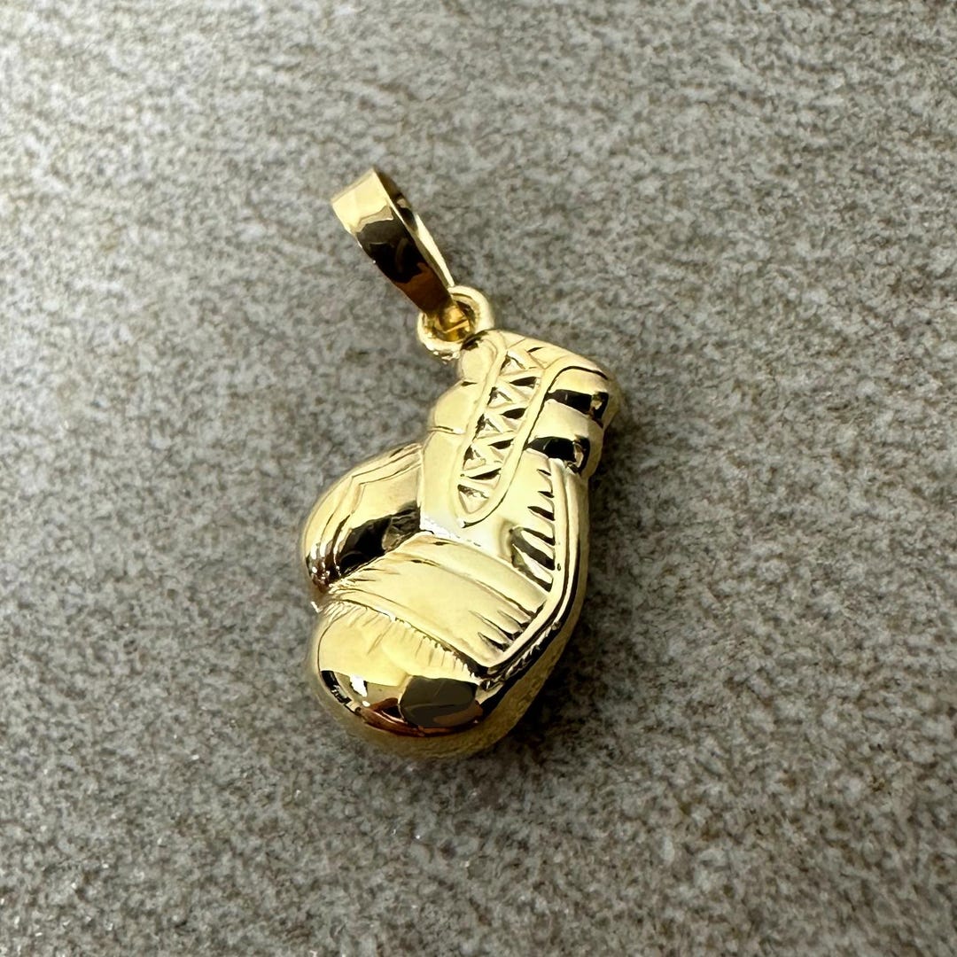 High Polish 14k Yellow Gold 3D Boxing Glove Charm Sports Pendant With ...