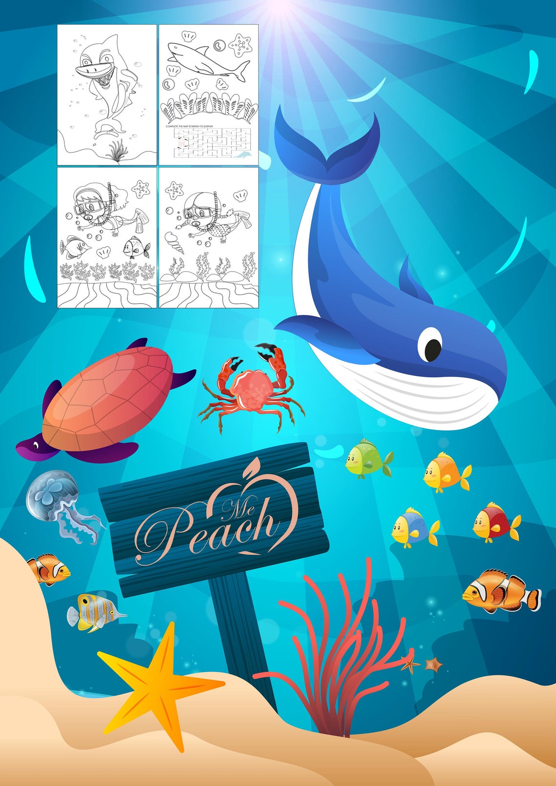 Printable Kids Coloring Book: SEA Creatures by Peachycolorme Kids ...