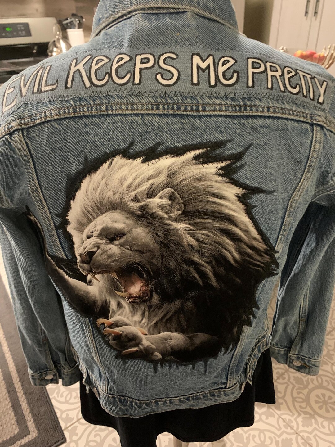 Custom Denim Jacket, Levi, Lion, Handmade Patches - Etsy