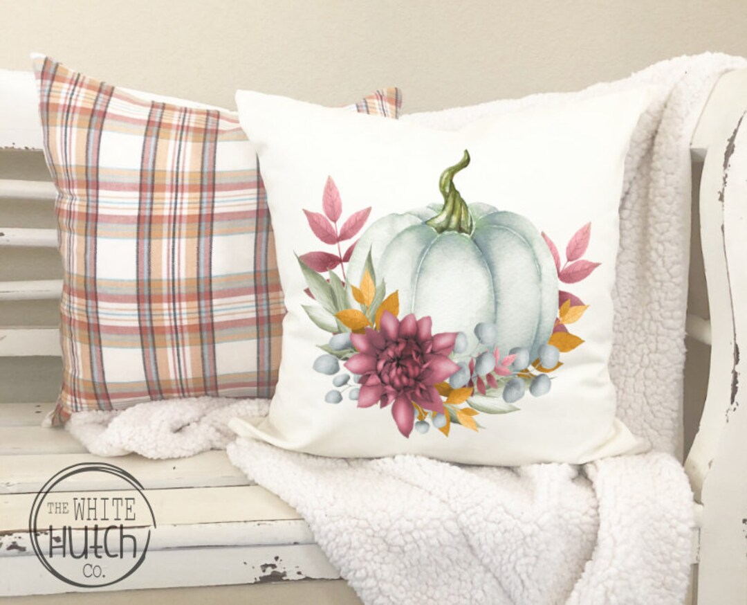 Fall Pillow, Blue Pumpkin Pillow Cover, Blue Pumpkin and Burgundy ...