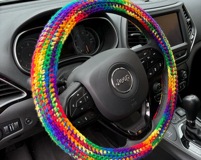 Rainbow Prism Crochet Steering Wheel Cover - Etsy