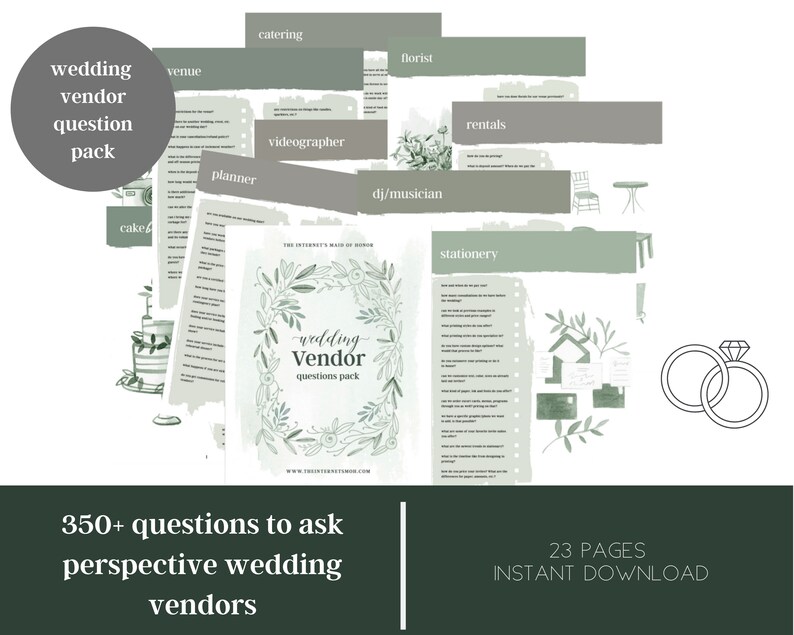 Wedding Vendor Questions Packet | Wedding Vendors Questions Printable ...