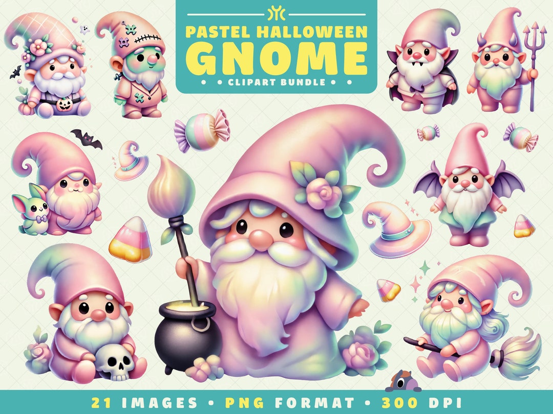 Pastel Halloween Gnome Clipart, 21 PNG Files, Halloween Gnome, Cute ...